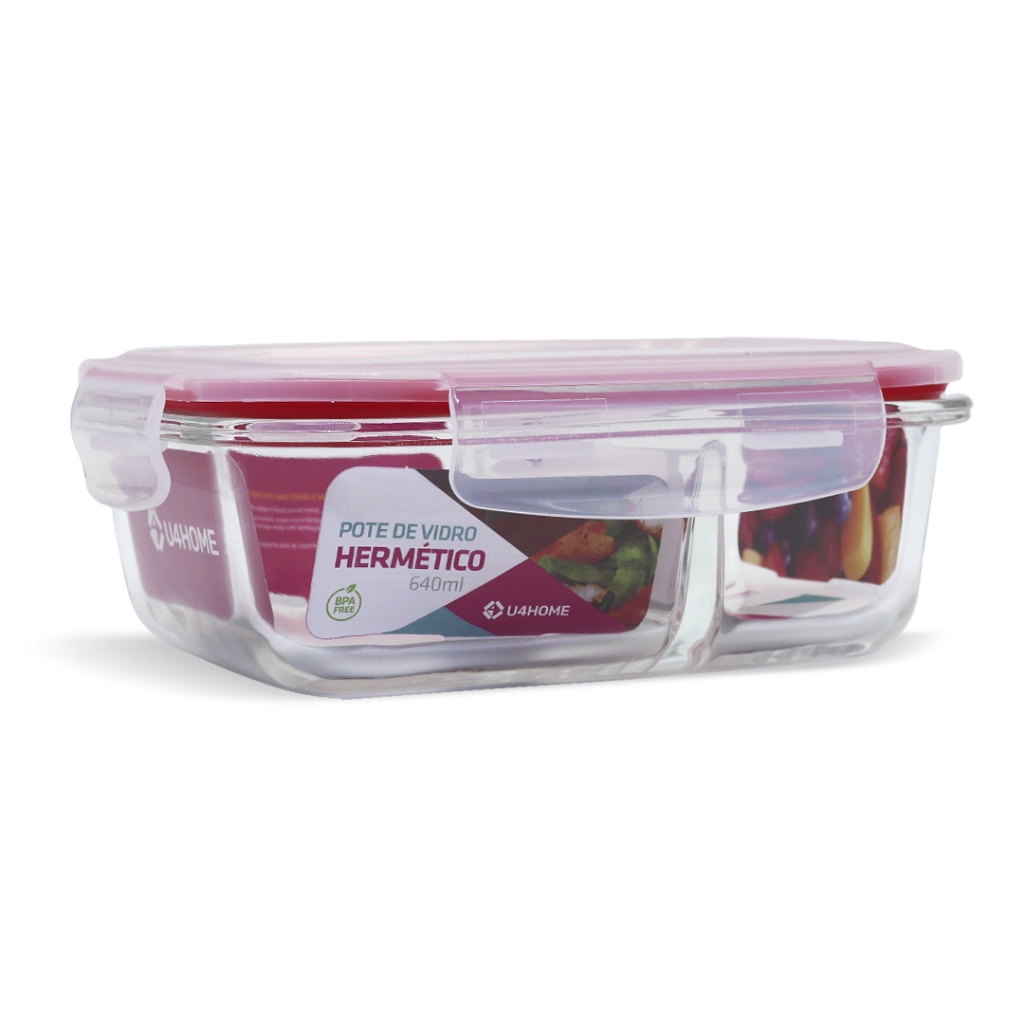 Pote Vidro Hermético Marmita Fitness Com Divisória 640ml | Shopee Brasil