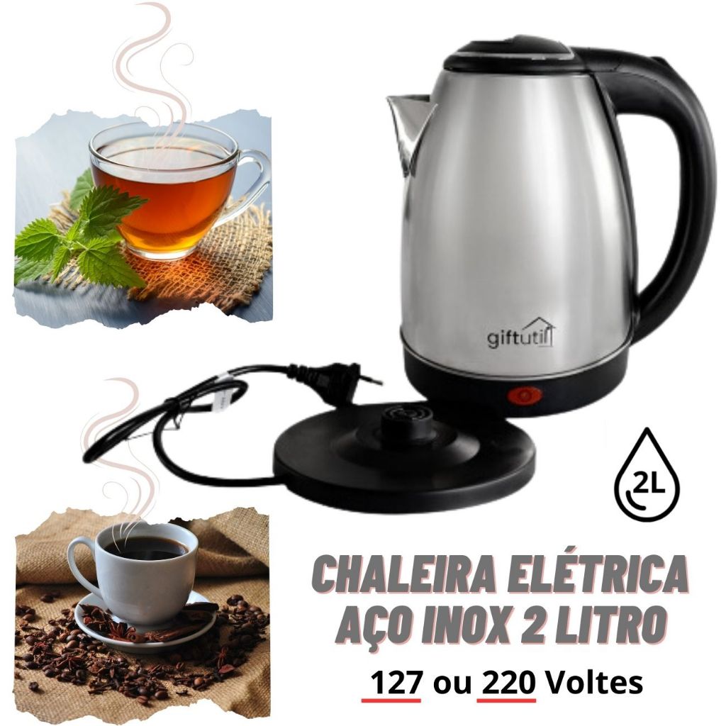 Jarra Chaleira Elétrica Inox 2 Litros 127V - 220V Leiteira Bule Térmica Desligamento Automática ...