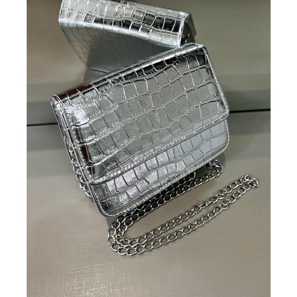 Bolsa Mini Croco Prata Festa/ Casamento | Shopee Brasil