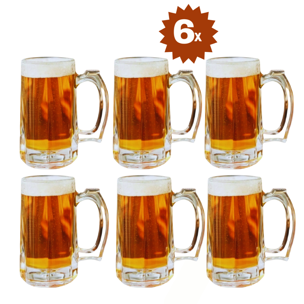 Caneca de Chopp Kit 6X Vidro 360ml Copo de Cerveja Canecas Luxo - Corre Que Ta Baratinho