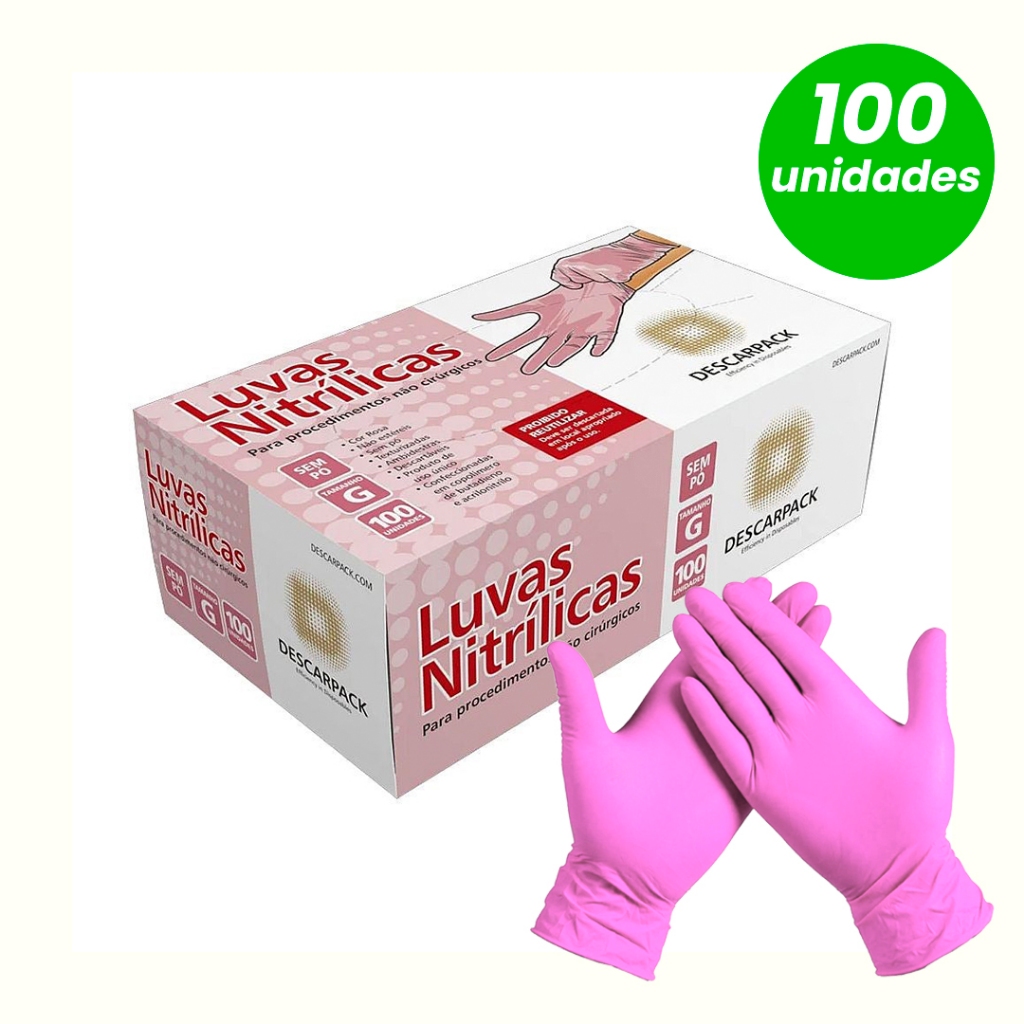 Luva Nitrilica Descartável Rosa com Pó Tam. P M G Outubro Rosa - Caixa ...