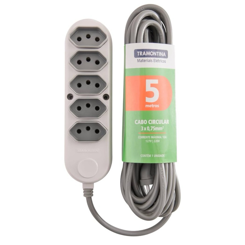 Extensão múltipla 5 tomadas 2P+T 10A 250V Tramontina | Shopee Brasil