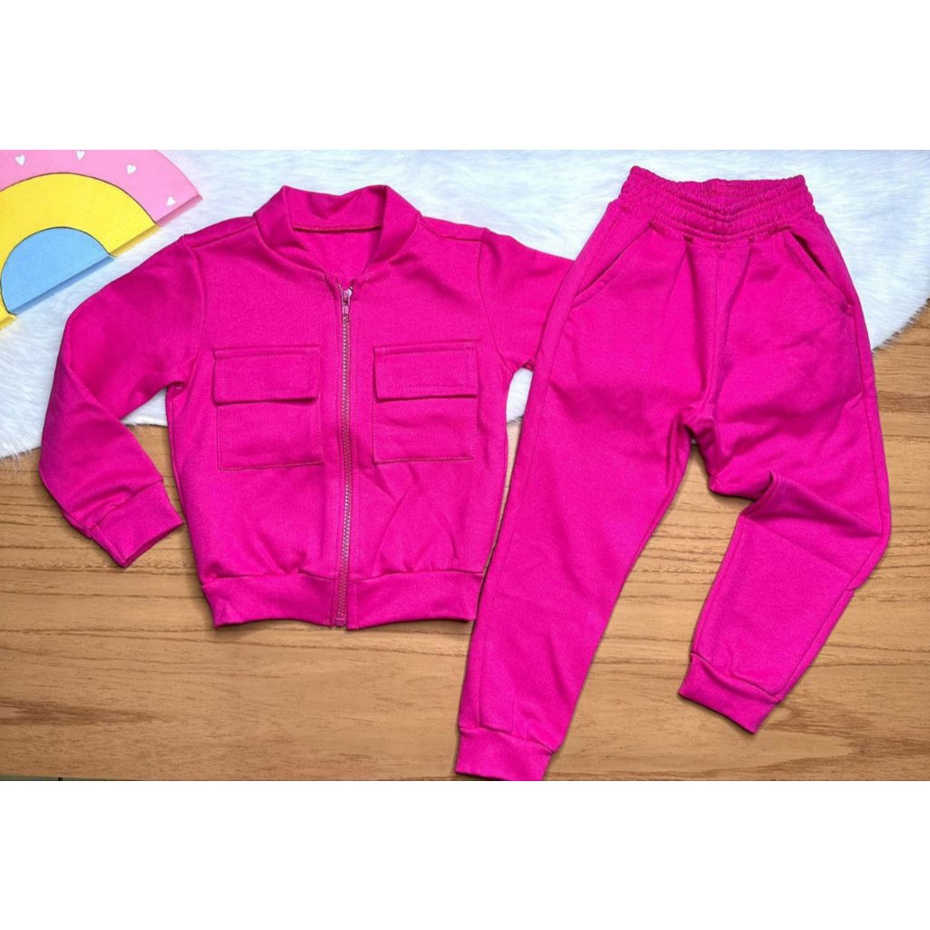 Conjunto Moletom Infantil Menina Com Zíper Manga Longa | Shopee Brasil