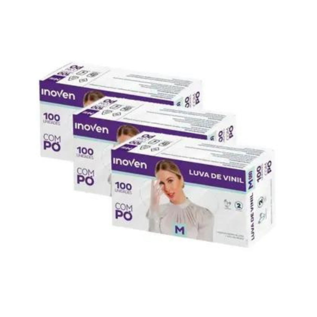 Kit 03 caixas de Luva Procedimento Vinil com Pó Marca Inoven | Shopee ...