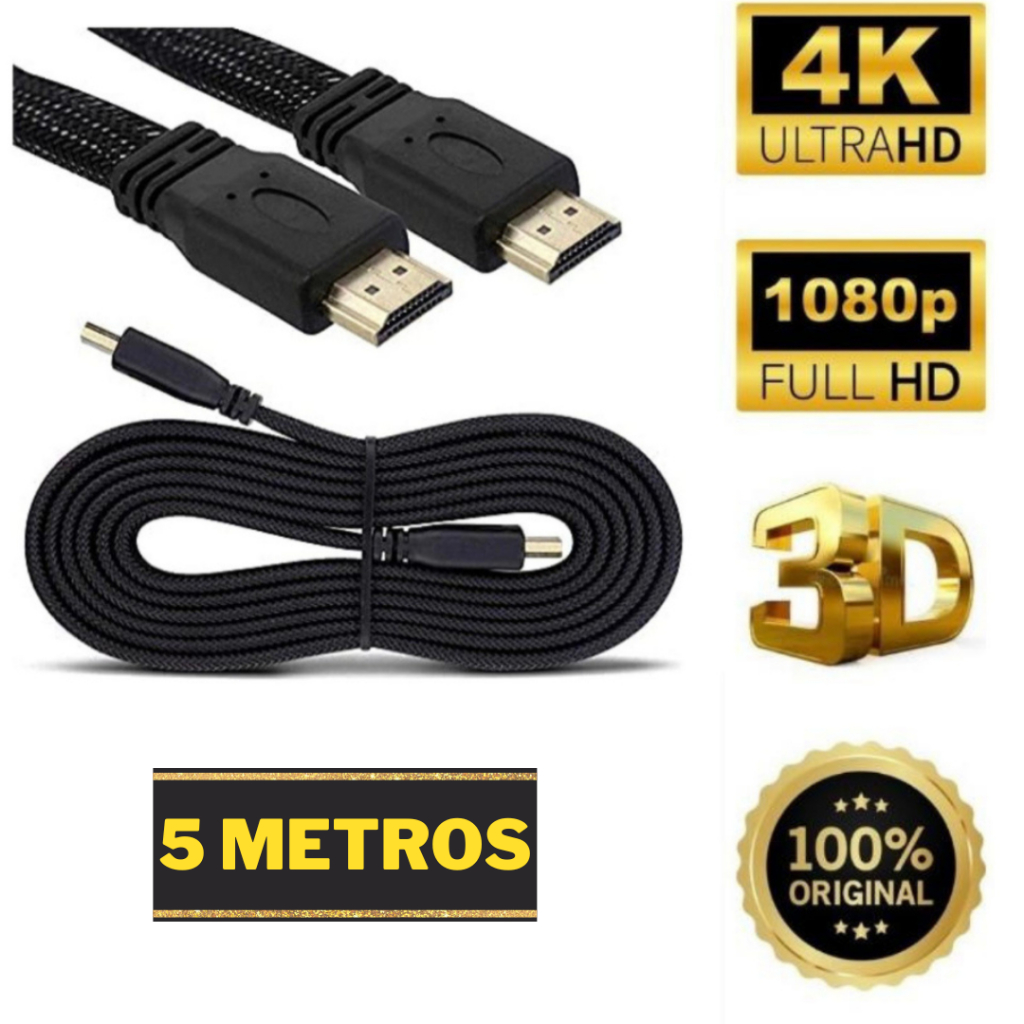 Cabo Hdmi 5 Metros 4k Ultra Hd 3D Blindado Com Revestimento Interno E Nylon Externo para ...