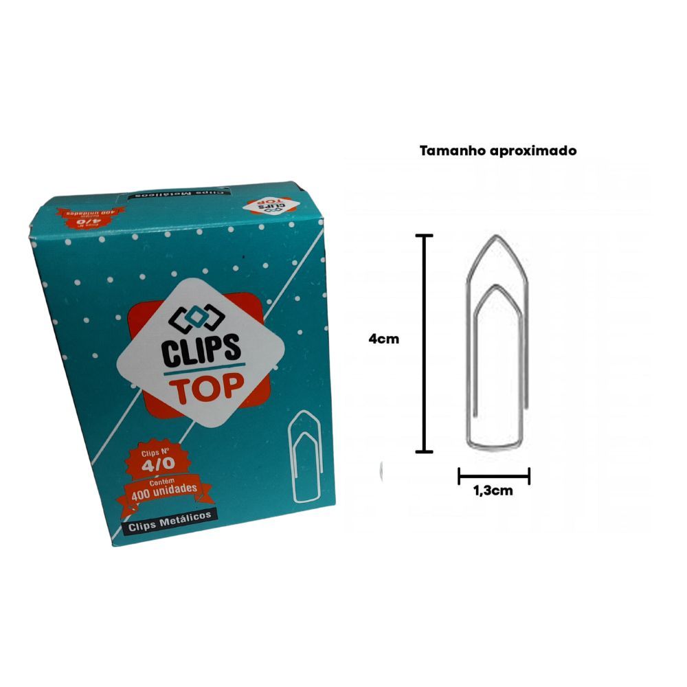 Caixa Clips Metálico Grande Para Papéis 4/0 400 Unidades Varejo ...