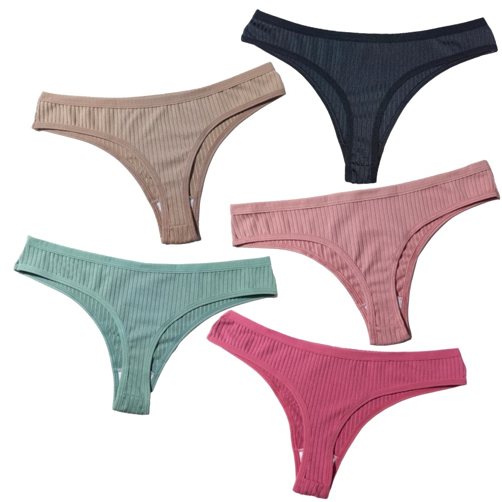 Kit 5 calcinhas fio dental canelada cores lisas | Shopee Brasil