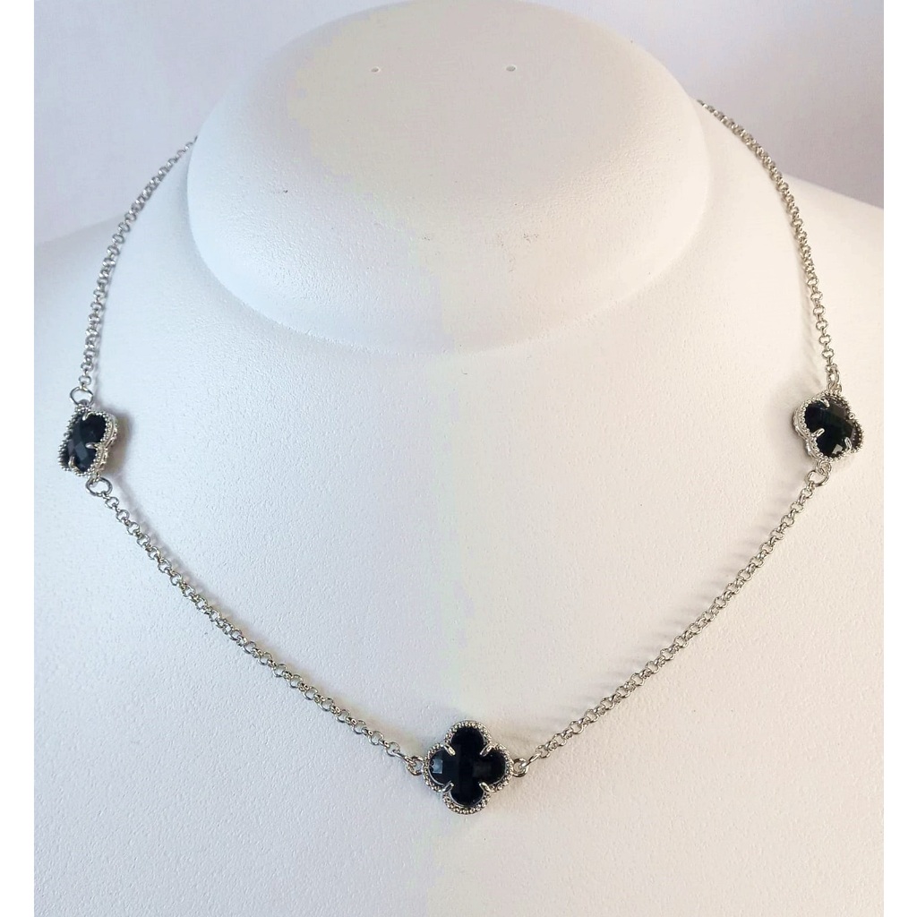 Colar Virgínia - Colar de Trevo Preto - Colar Prata | Shopee Brasil