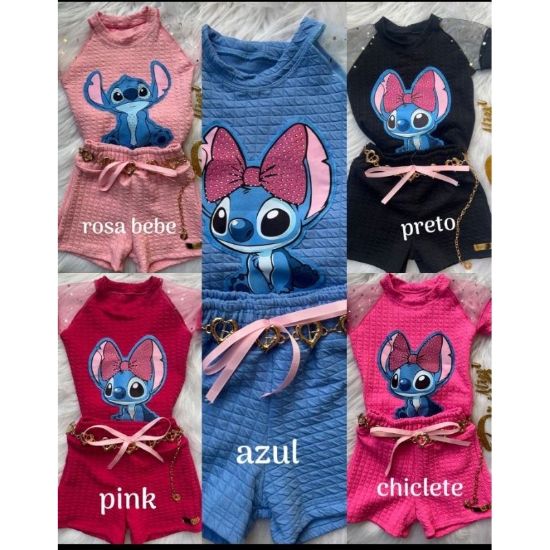 Conjunto menina Stitch infantil tam 4 ao 14 verão | Shopee Brasil