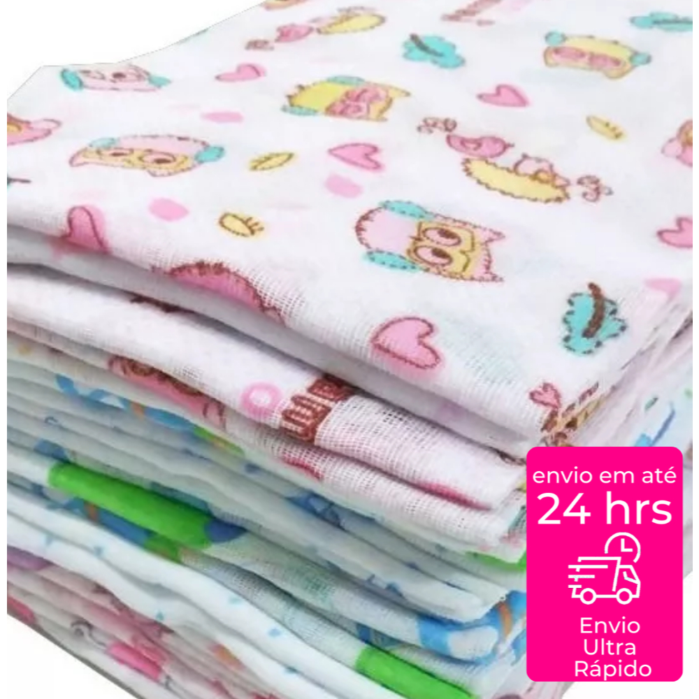 Fralda Pano Bebê Estampada Tecido Duplo 100% Algodão Macia Absorvente 5 ...