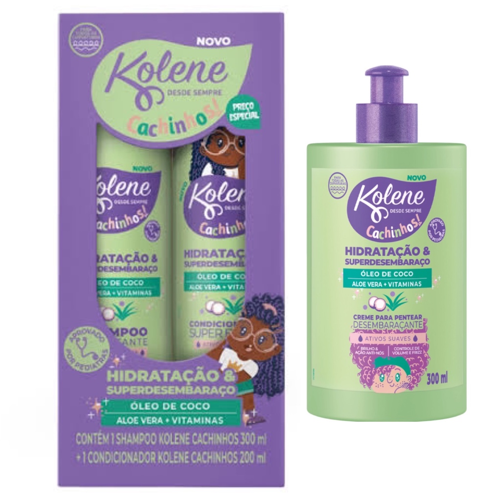 Kit Shampoo Kolene Cachinhos 300ml + Condicionador 200ml + Creme Para ...