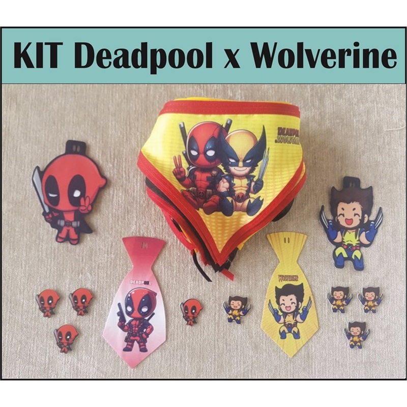 Kit Deadpool vs Wolverine Bandanas, Gravatas e Adesivos Pet com 85 ...