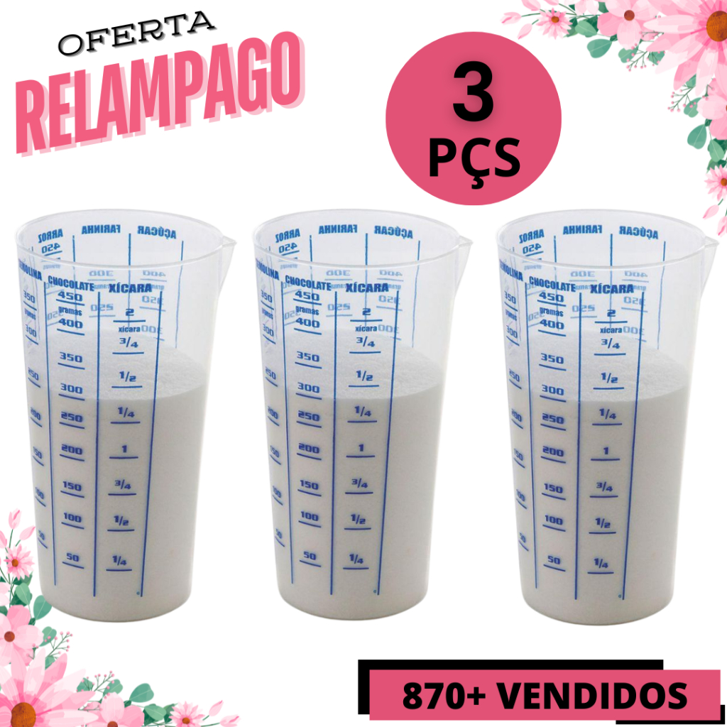 KIT 3 Copo De Medidas Medidor Graduado Medidor 500ml Copo Plástico ...
