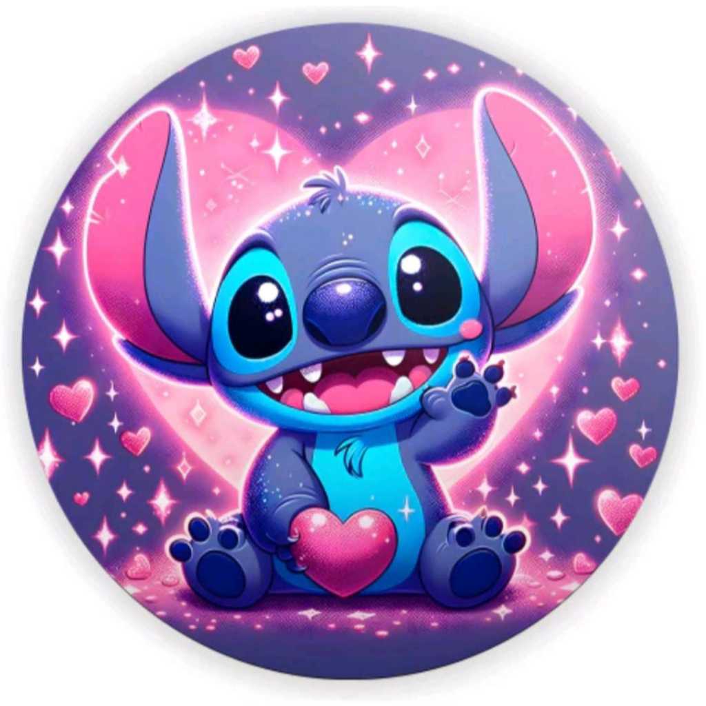 Painel de festas redondo sublimado com elastico Tema Stitch lilas ...