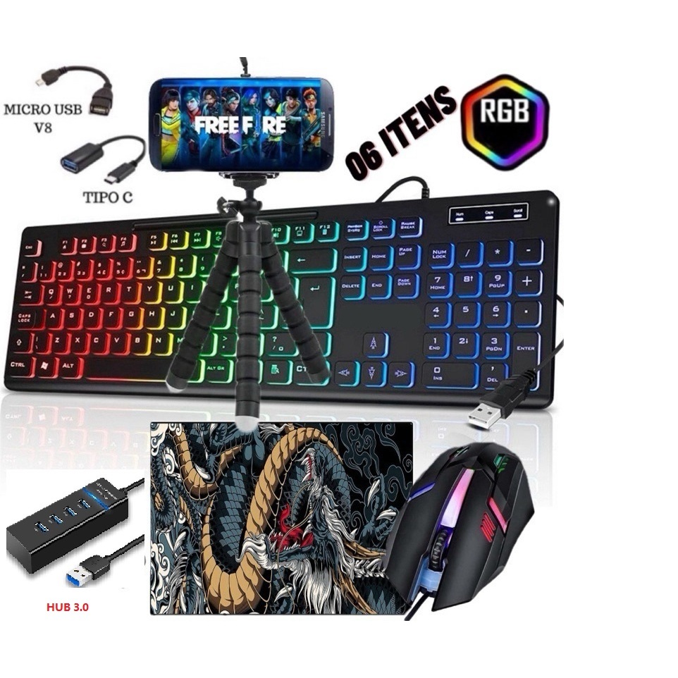 kit Mobilador Gamer RGB 6 Item Completo Para Celular Com Hub 3.0 ...