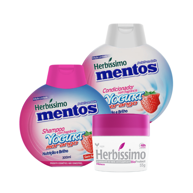 Kit 3 itens - Herbíssimo Mentos Shampoo e Condicionador Yogurt Morango ...