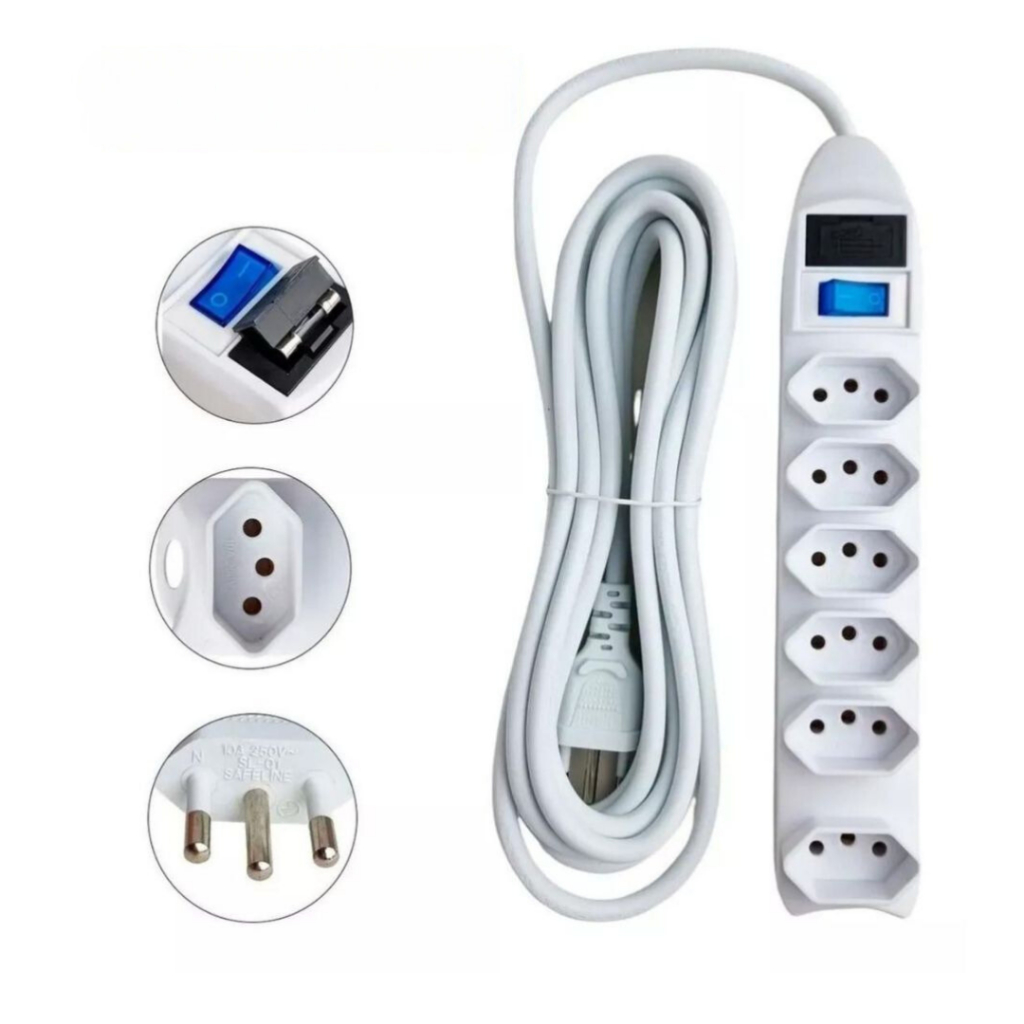 Extensão elétrica 6 Tomadas Compacta Filtro de Linha SL7606 Simples | Shopee Brasil