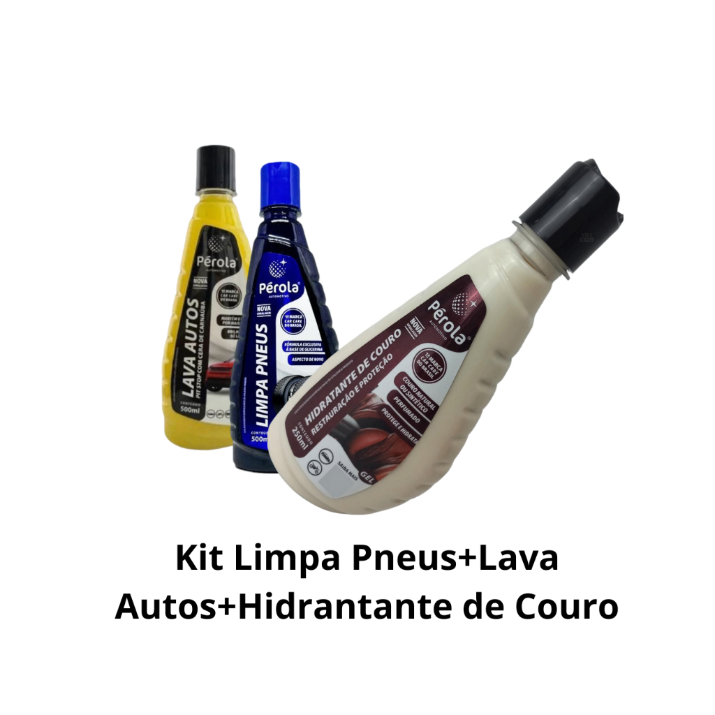 Kit Limpeza Automotiva Pérola Limpa Pneus+Hidratante de Couro+Lava Auto ...