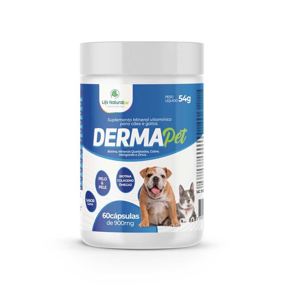 DERMAPET 60 capsulas - Suplemento Mineral e Vitamina para pele de cão e ...