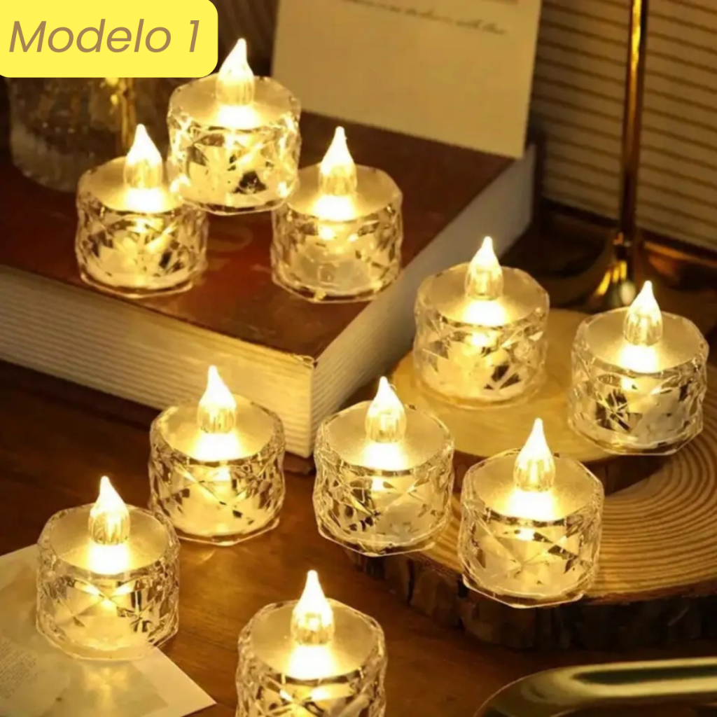 Kit Mini Velas Luz Led Eletrônica Decorativa Cristal Transparente ...
