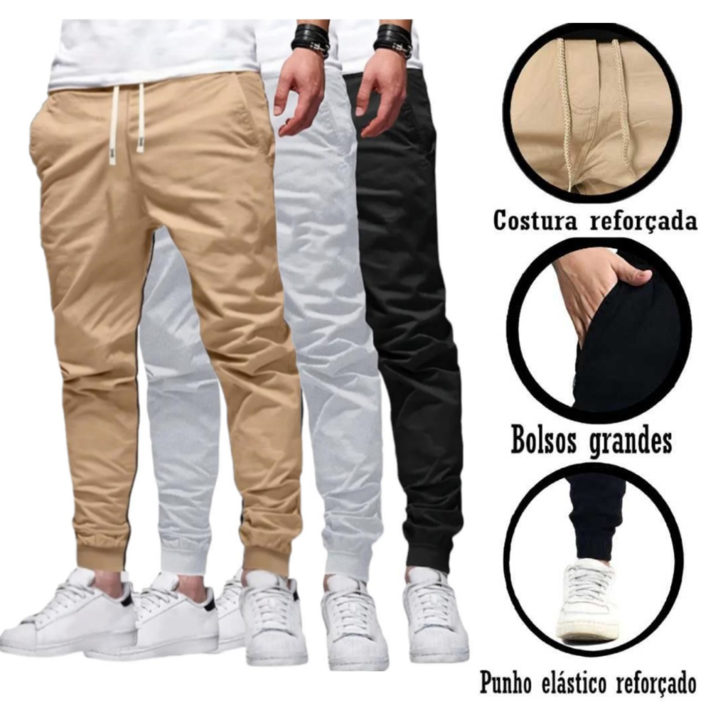 Calça Jogger Masculina Sarja Ou Jeans 4 Bolsos Com Punho Elástico