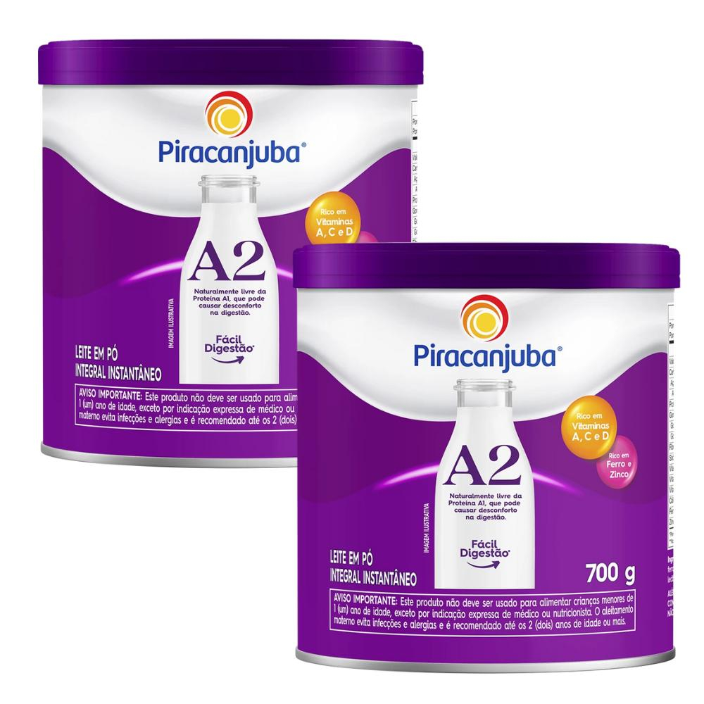 Kit 2 Leite Em Po A2 Integral Instantâneo 700g Piracanjuba Lata ...