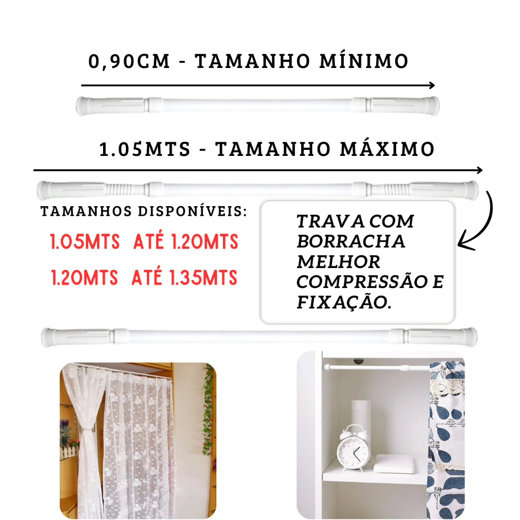 Varão Extensível Compacto para Cortinas, Guarda roupas, cozinha ...
