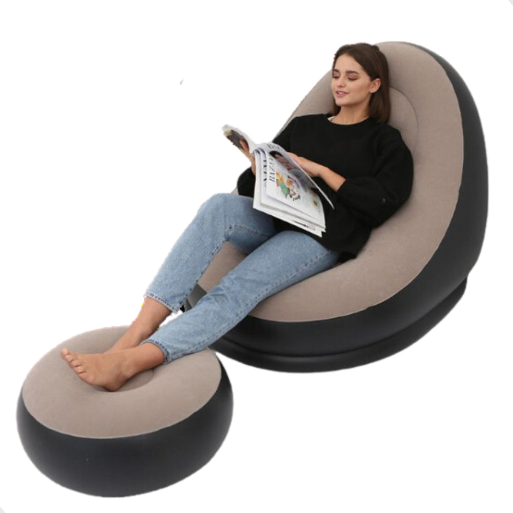 Sofá Inflável Portátil Poltrona Preguiçosa Com Pufe Lounge | Shopee Brasil