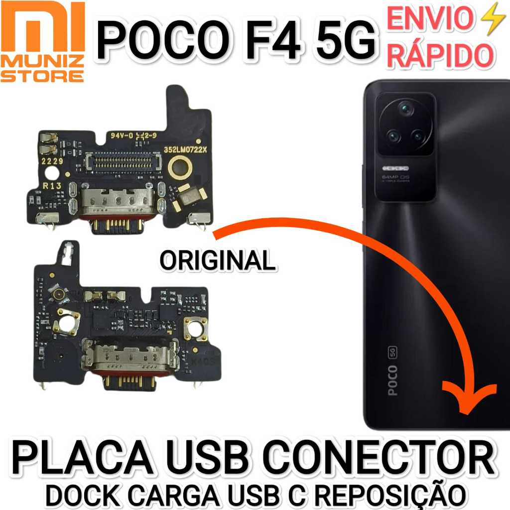 Conector de Carga Poco F4 5G Xiaomi Placa USB Dock de Carregamento Tipo C Original Turbo 67W ...