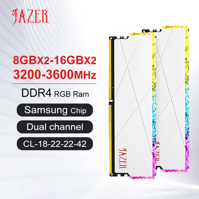 Kit Memória Ram Jazer 16GB 3600Mhz DDR4 Branca RGB (2x8) | Shopee Brasil