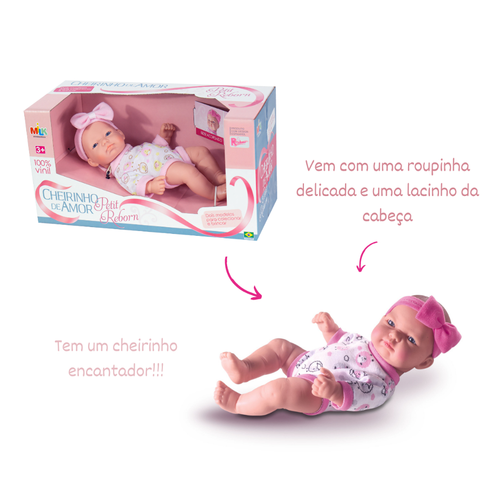 Boneca Petit Reborn Bebe Realista Cheirinho de Amor Meninas - Milk ...