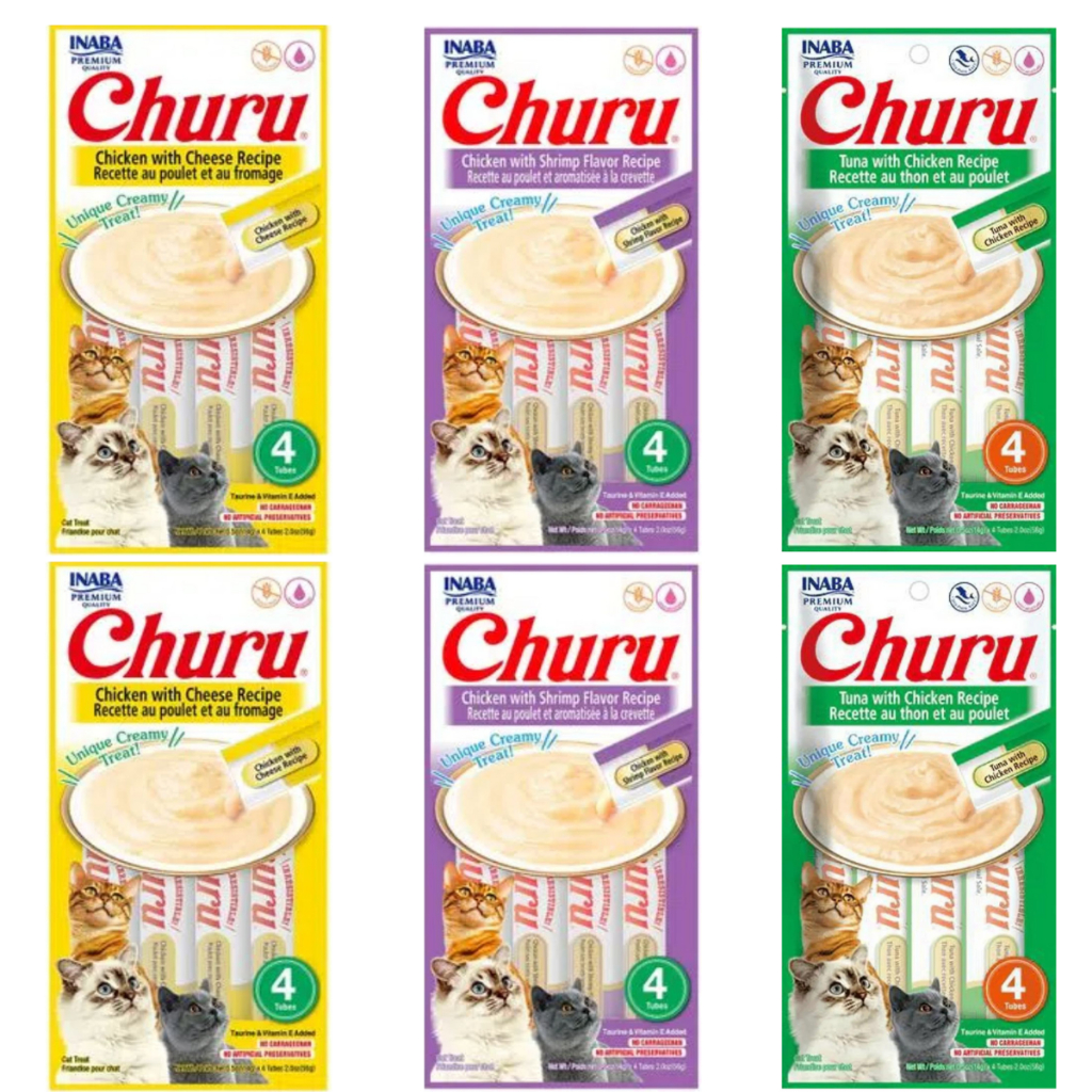 Churu gato kit com 6 pacotes 2 sabores de cada | Shopee Brasil
