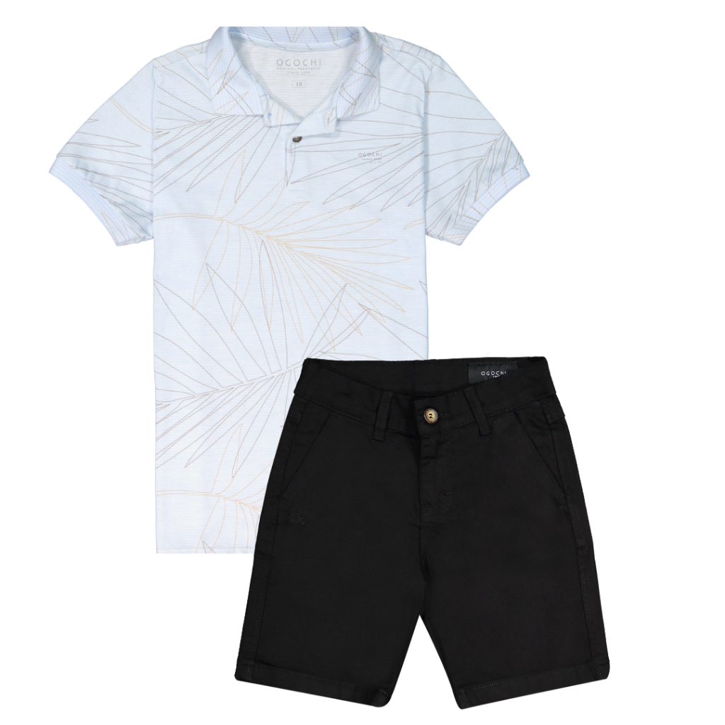 CONJUNTO INFANTIL OGOCHI PRIMAVERA VERÃO POLO AZUL ESTAMPADO | Shopee ...