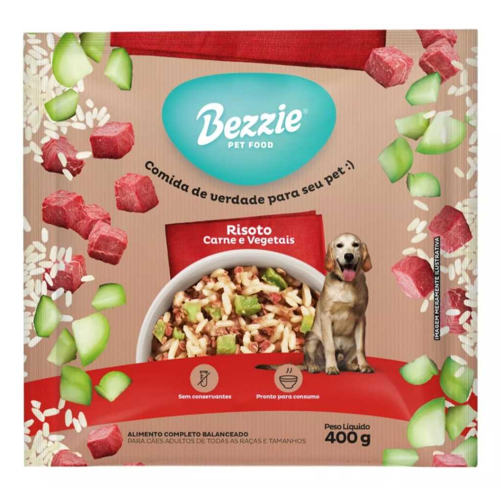 Alimento sache Bezzie Comida Natural P/ Cães Risoto Carne E Vegetais ...