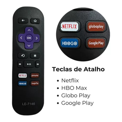 Controle Remoto Roku Express Tvbox Roku Netflix SKY-9142 Le 7146 ...