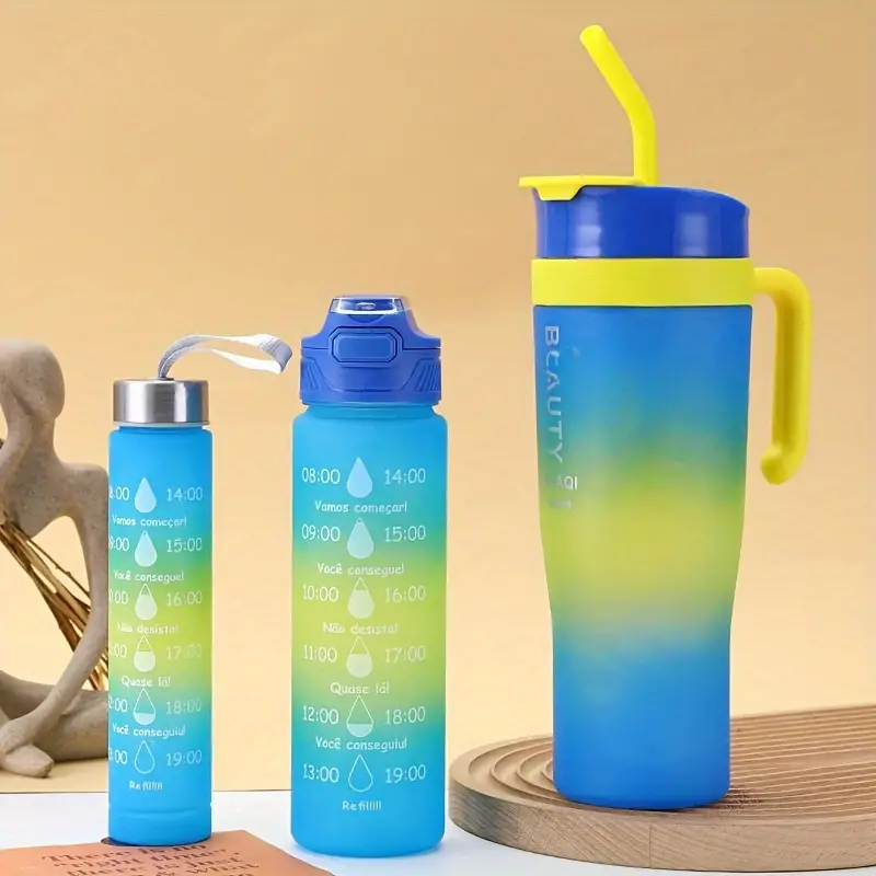 Kit 3 Garrafas Squeeze Motivacionais Garrafa Água Academia Com 2L e 900ml e 300ml Portátil ...