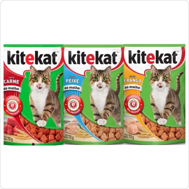 Sachê: KITEKAT sabor CARNE, PEIXE, FRANGO 70g KIT 48 UND | Shopee Brasil