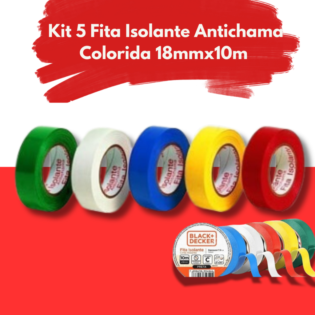Kit 5 Fita Isolante Antichama Colorida 18mmx10m | Shopee Brasil