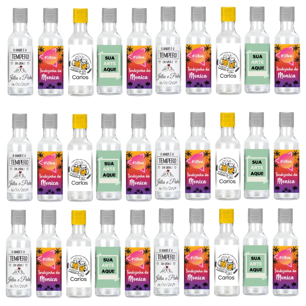 100 Mini Garrafinhas Personalizadas 50ml Lembrancinhas Festas Brindes Personalizados | Shopee Brasil