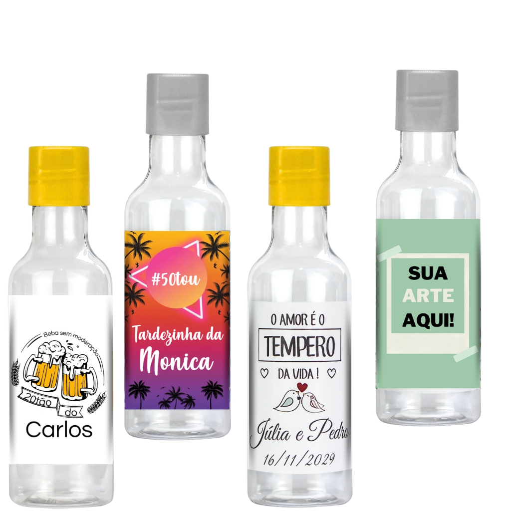 Pacote com 100 Mini Garrafinhas Personalizadas 50ml Lembrancinhas Festas Brindes | Shopee Brasil
