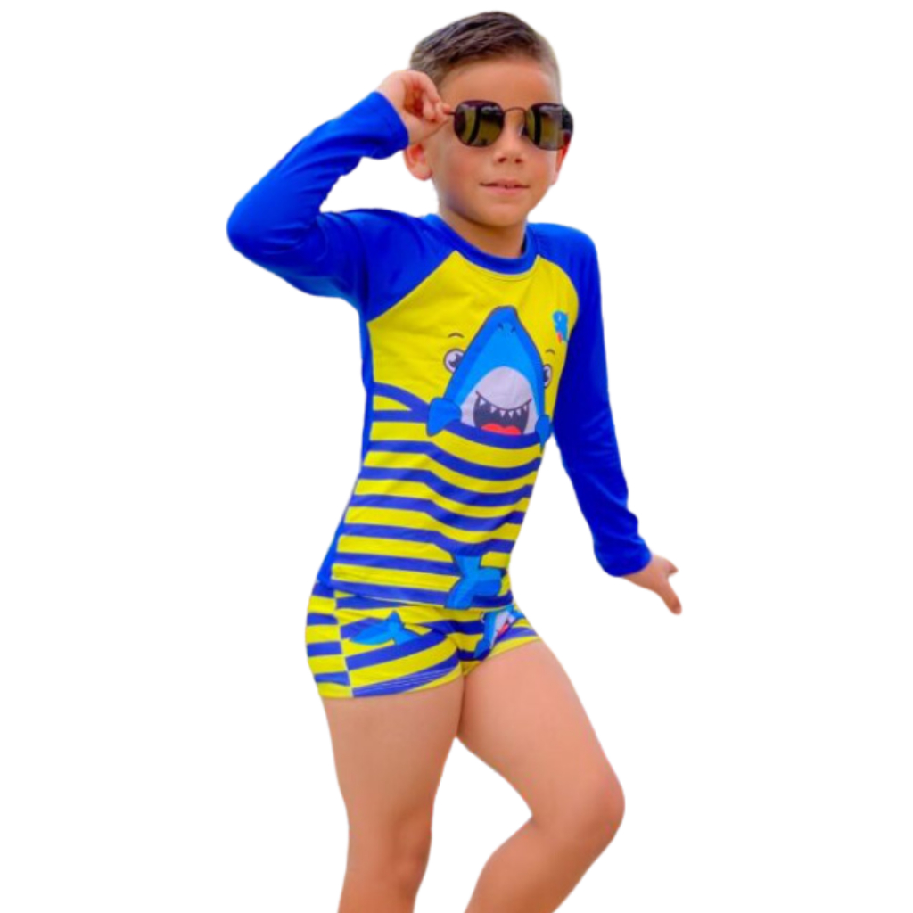 Roupa de Praia Piscina Banho Menino Proteção UV 50+ Infantil Térmica ...
