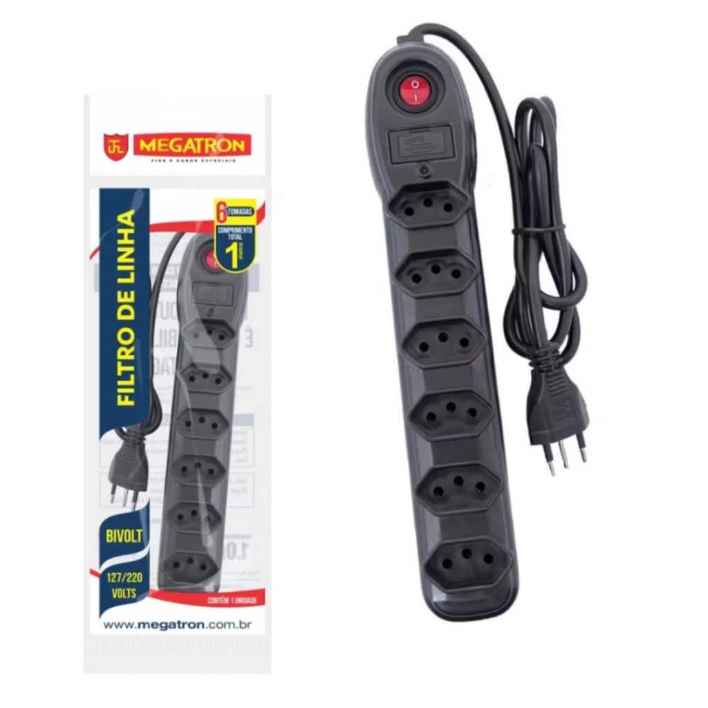 Filtro de Linha 6 Tomadas Megatron | Shopee Brasil