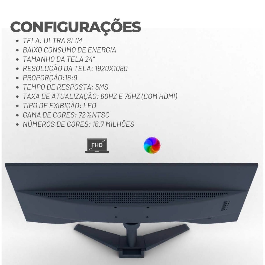 Monitor Gamer Tomate Mtm-1022 22 Full Hd Hdmi/vga 1920*1080 Cor Preto ...