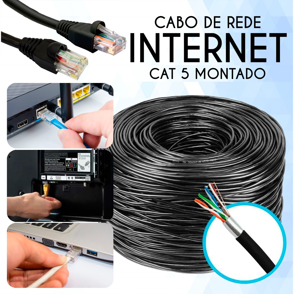 Cabo De Internet MONTADO 4 Pares Cat5 Conector RJ45 Ethernet Rede Lan ...
