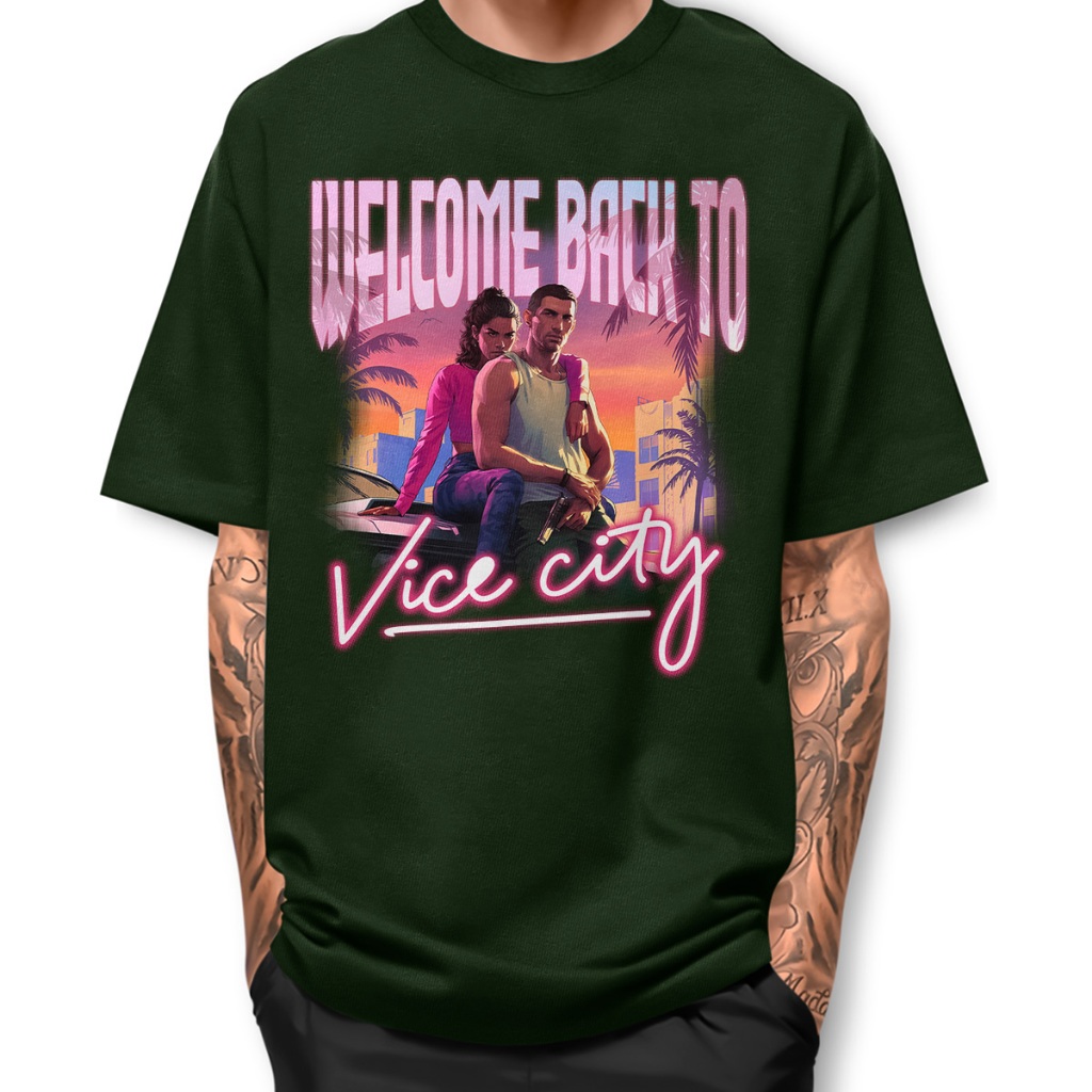 Camiseta Basica Welcome Vice City GTA 6 Algodao Manga Curta APJ1 ...