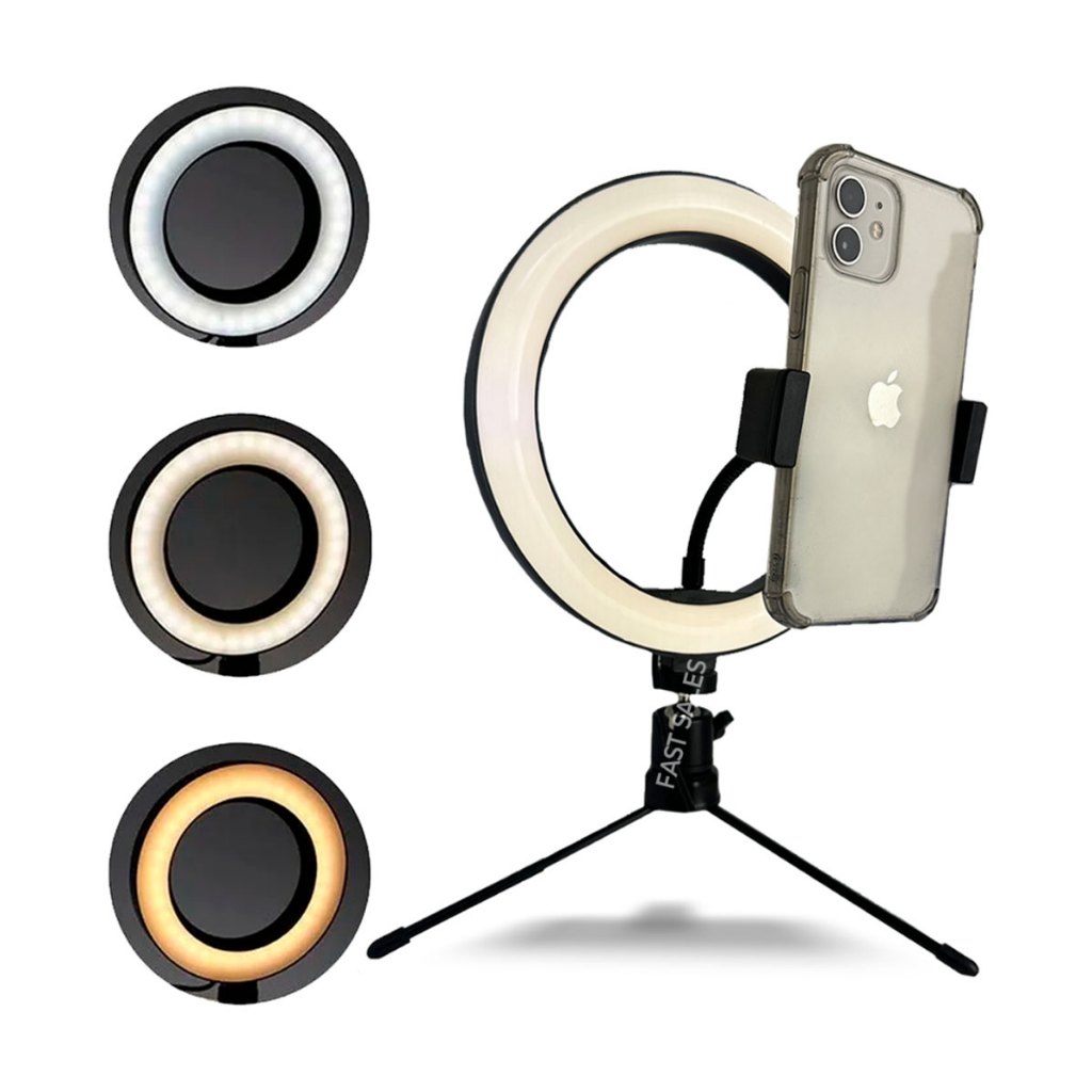 Ring Light 6 Polegadas Com Suporte De Celulare e Tripé De Mesa Iluminador Led 16Cm | Shopee Brasil