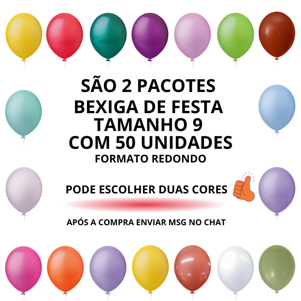 2 Pacotes Bexiga Tamanho 9 Polegadas Lisa c/ 50 Unidades Redondo Happy ...