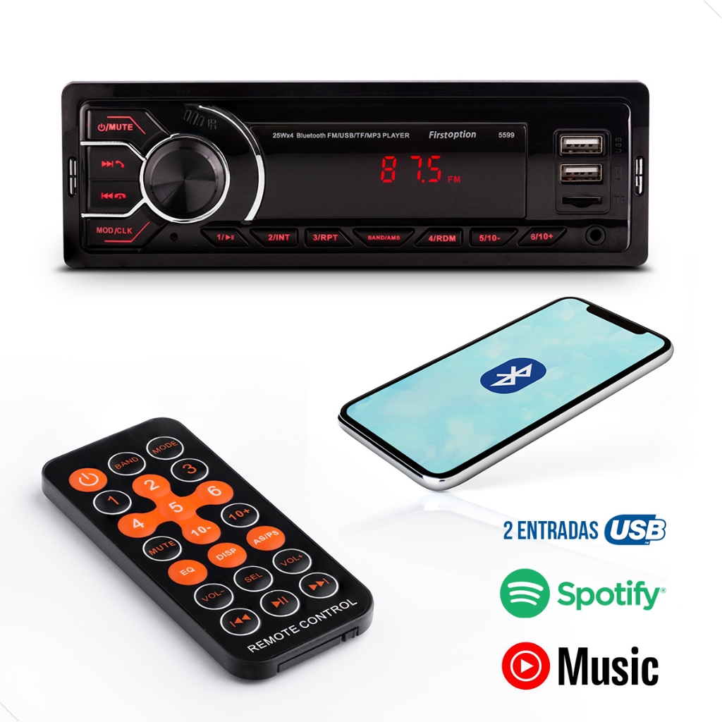 Rádio FM Aparelho Auto Radio Automotivo Mp3 1 Din Bluetooth Som 2 Usb ...
