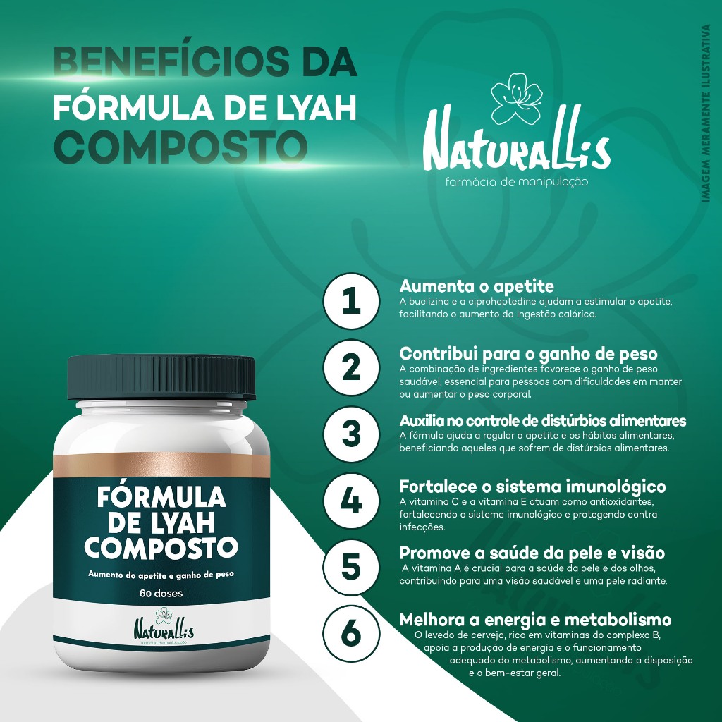 Fórmula de Lyah Composto 60 doses Suplemento para Apetite e Ganho de ...