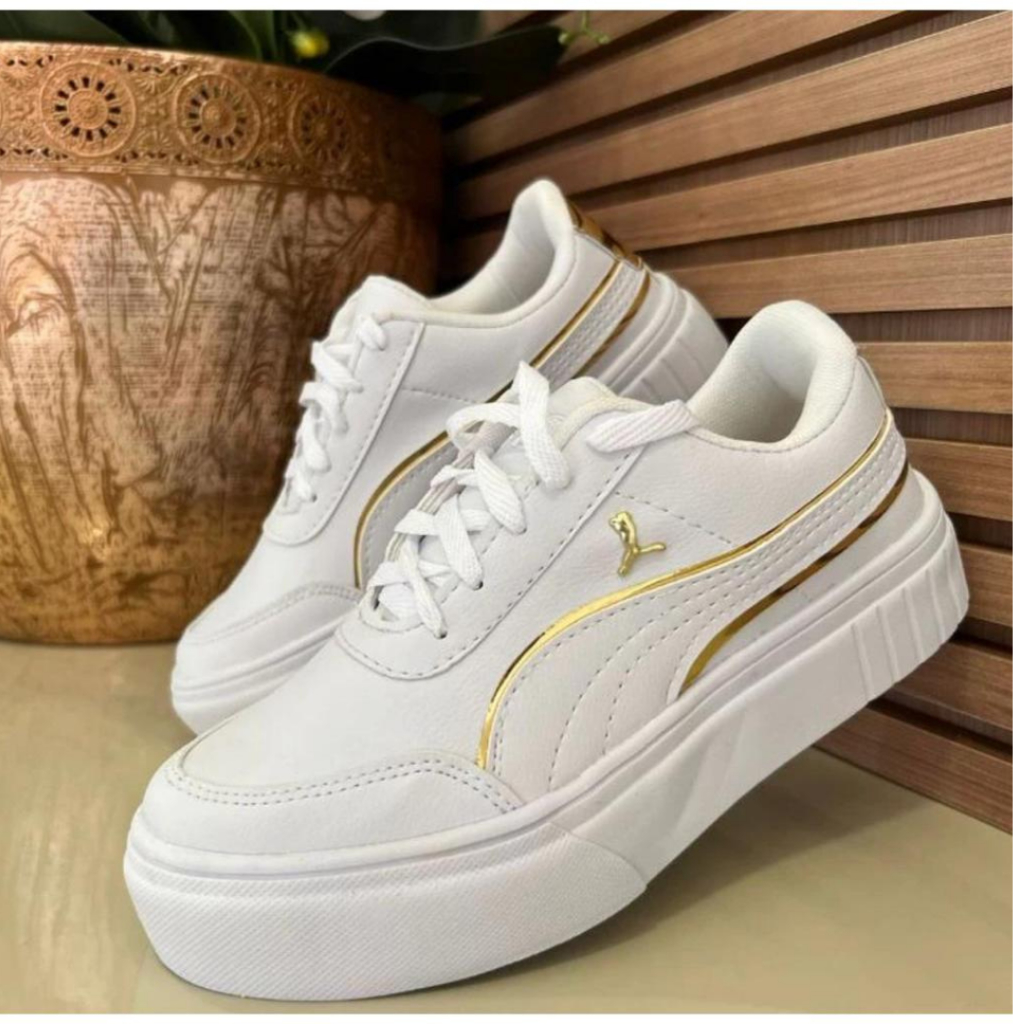 Tenis Feminino Plataforma Estilo Blogueira ouro/onix | Shopee Brasil